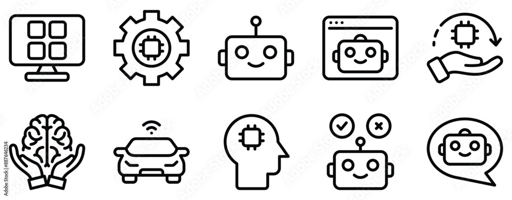 Artificial Intelligence Icon Set Futuristic Line Style Collection for ...