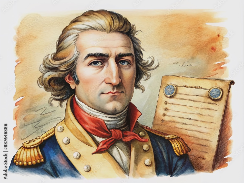 Vintage engraved illustration of Benedict Arnold's signature on a ...