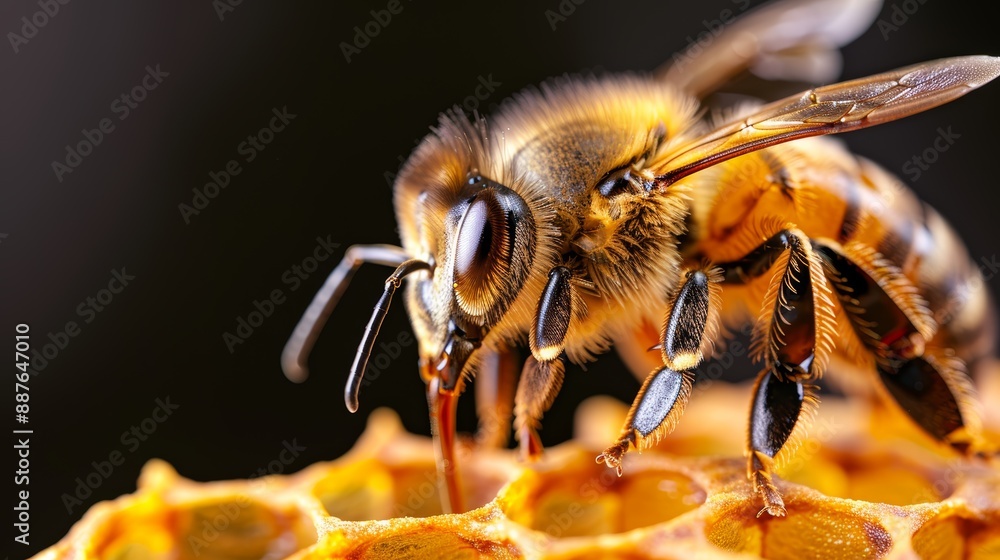 Detailed honey bee walking, high-resolution image, white background ...