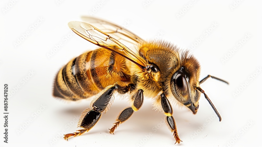 Detailed honey bee walking, high-resolution image, white background ...