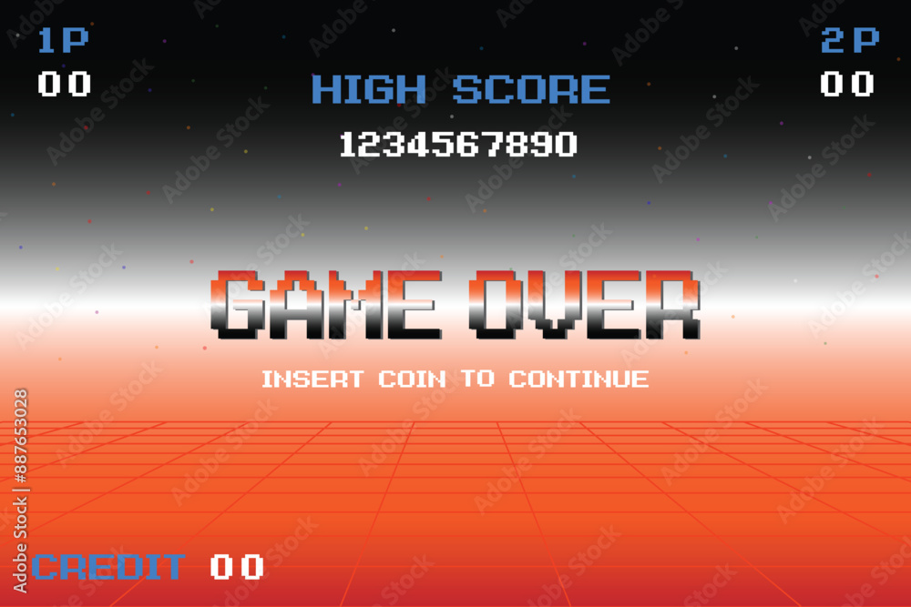 GAME OVER. insert coin to continue. pixel art .8 bit game. retro game ...