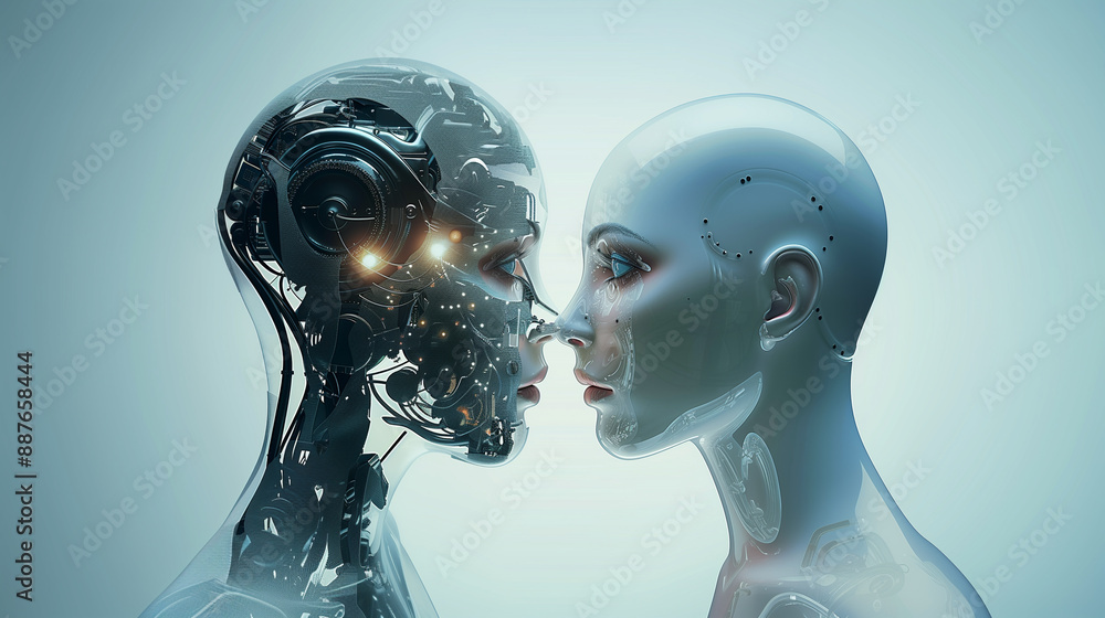 Face-to-Face Robots - Futuristic Robots with Exposed Circuitry and Blue ...