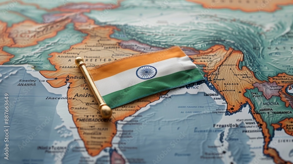 World map centered on India . map of India. Indian flag Stock Photo ...