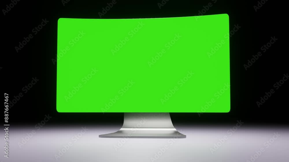 Modern desktop/computer with rounded edges with a green screen. 3d ...