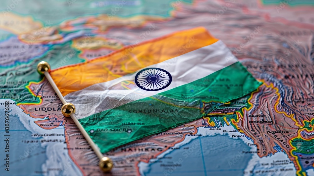 World map centered on India . map of India. Indian flag Stock ...