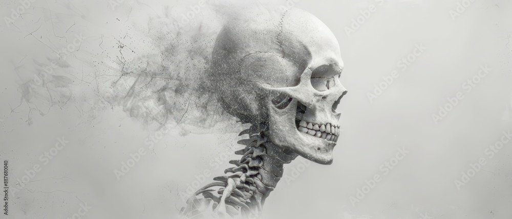 Artistic rendering of a fading skull on a smoky background, creating a ...