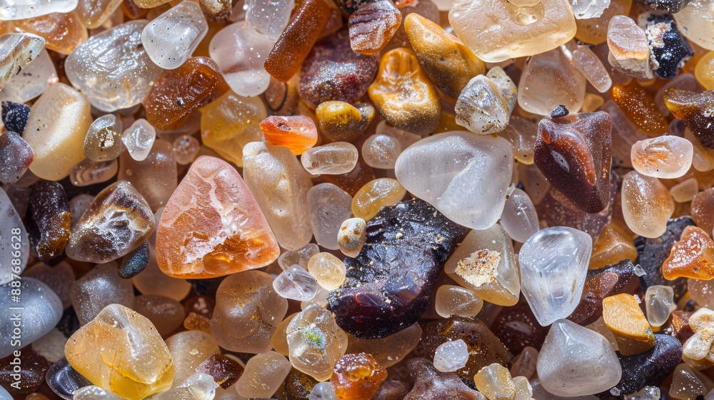 Extreme close up of sand grains, highlighting their varied shapes ...