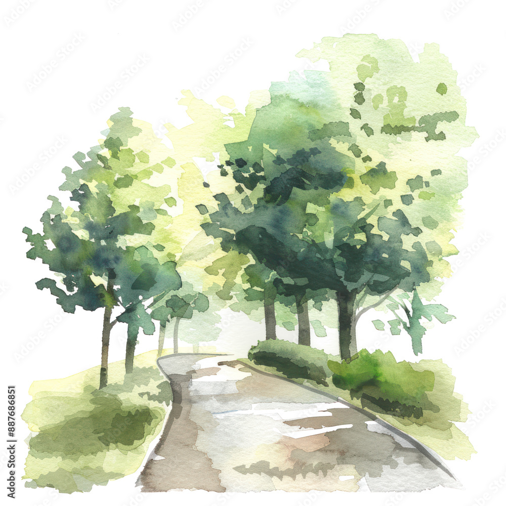 Bike Path watercolor illustration isolated on transparent. png file for ...