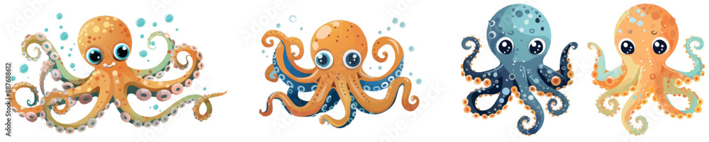 Cartoon octopus with tentacles. Underwater kraken monster. Cartoon ...