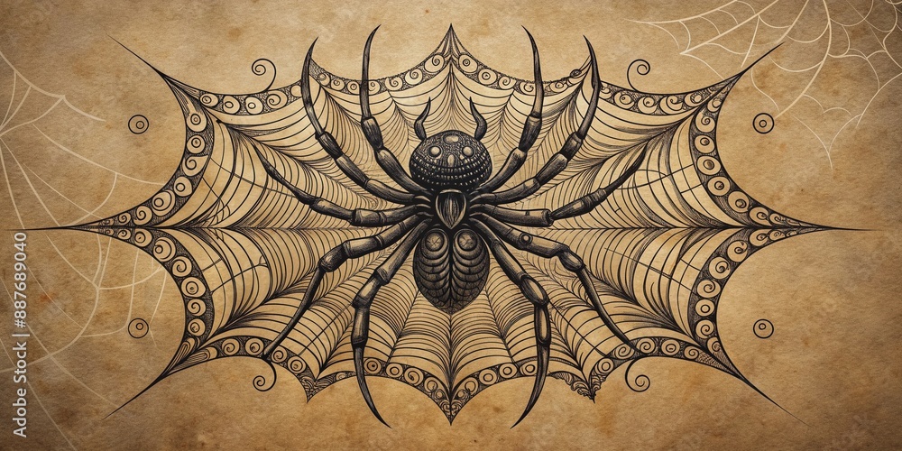 Intricate black ink arachnid tattoo design featuring a regal spider ...