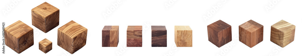 The four basic timber clear brown objects are shown in perspective side ...