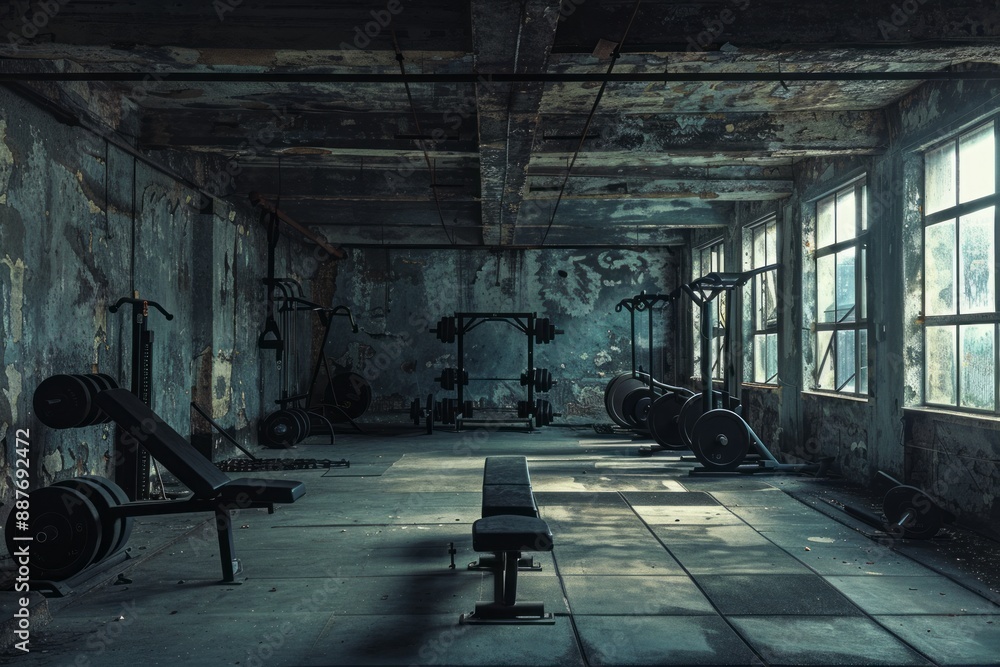 Foto de Gym, empty gym, sun rays coming through the gym windows ...