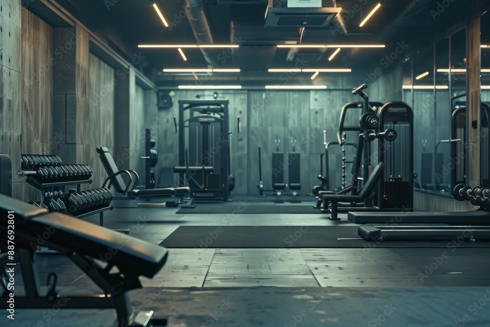 Foto de Gym, empty gym, sun rays coming through the gym windows ...