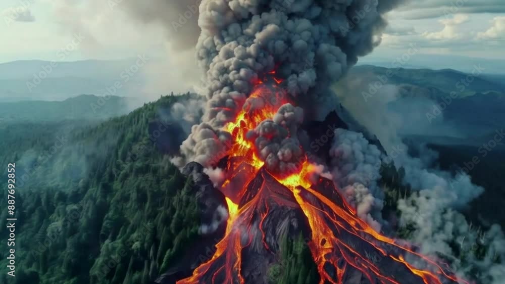 Volcanic Eruption Captured From Above. A majestic aerial view of an ...