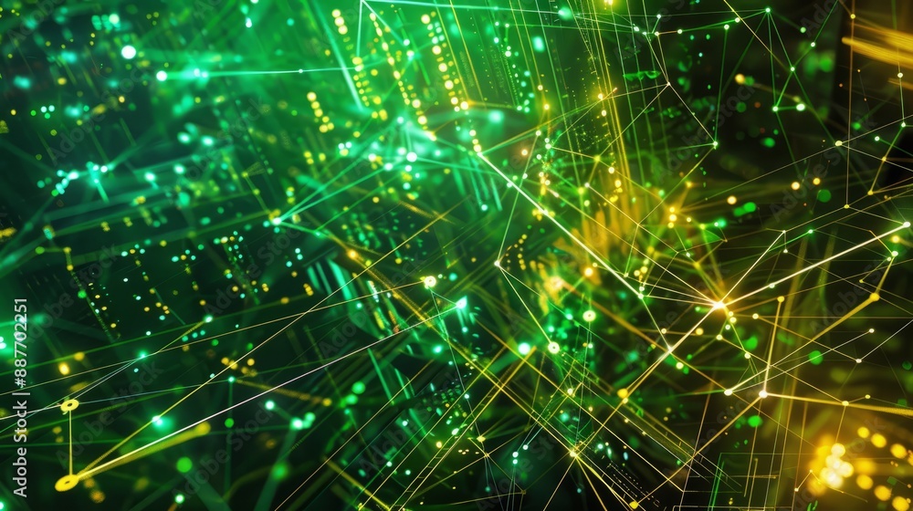 An abstract depiction of a green energy matrix with interconnected ...