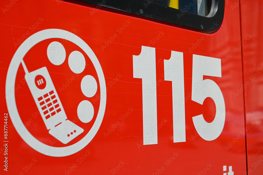 115 is the call number for firefighters in Italy. Mobile phone symbol ...