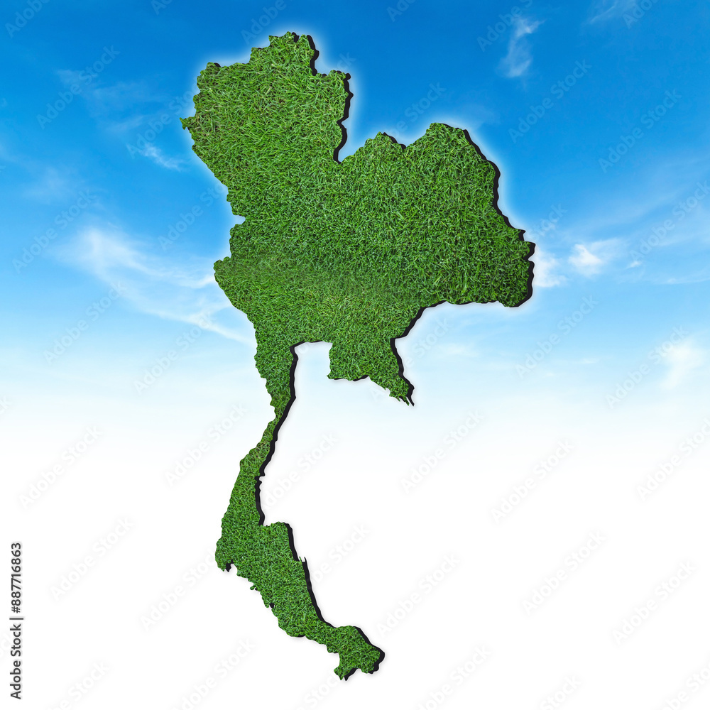 country map grasFloating slice of land with green grass surface and ...