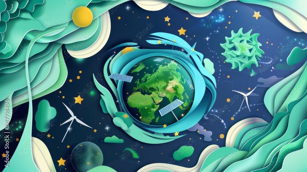 An abstract illustration of a green energy vortex swirling around a ...