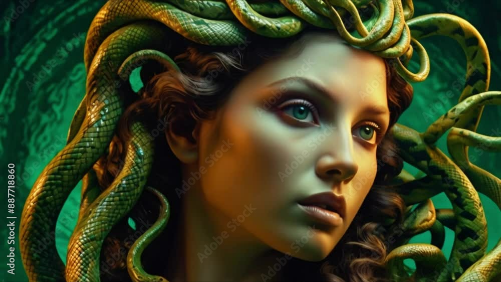 Medusa is a Greek mythological figure with a snake-like hair and an ...