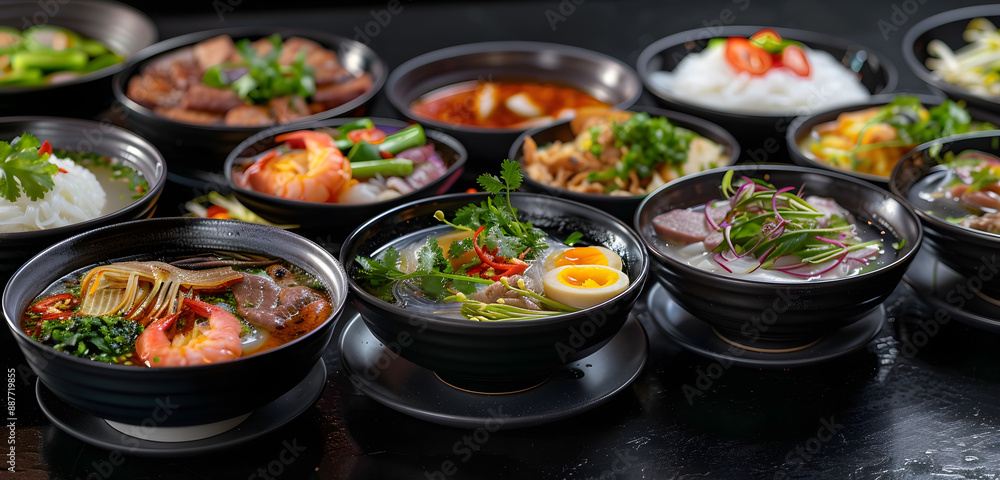 "Ultra-realistic Vietnamese pho line-up, professional Michelin Star ...