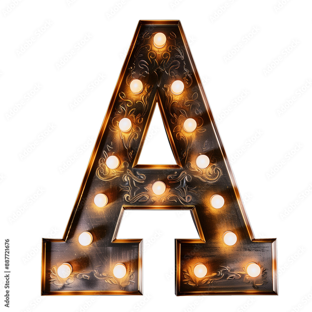 Marquee with Lights letter a. Light bulb letter, glowing retro font. 3D ...