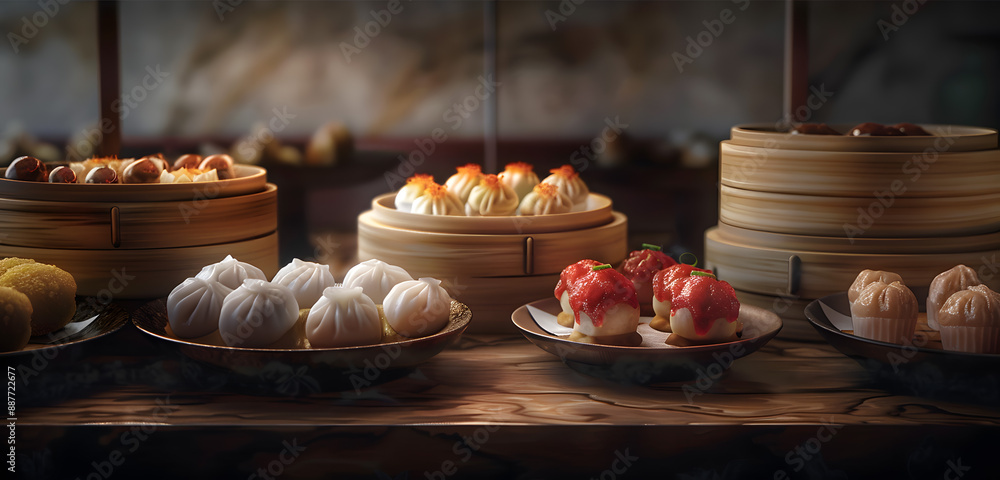 "Ultra-realistic Chinese dim sum line-up, professional Michelin Star ...