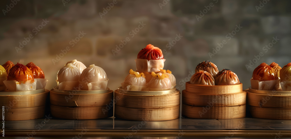 "Ultra-realistic Chinese dim sum line-up, professional Michelin Star ...