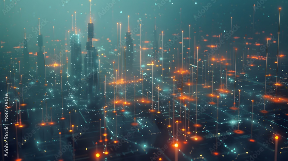 A digital cityscape with glowing pathways and nodes illustrating the ...