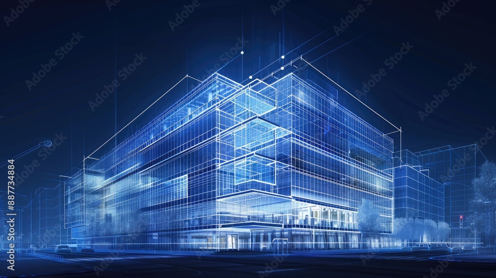 Cutting-Edge Digital Blueprint of Urban Building - High-Tech ...