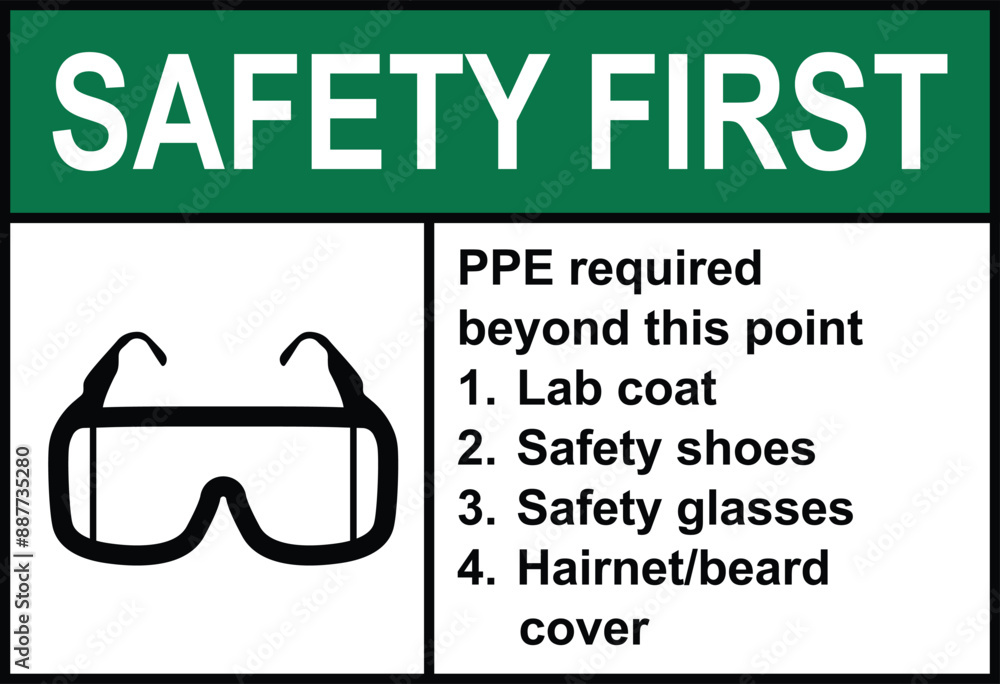 PPE. Required Symbol Sign. Safety first. Lab coat, safety shoes, safety ...