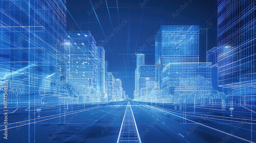 Innovative 3D Digital Blueprint of a Modern Building - Architectural ...