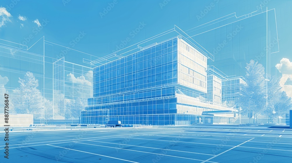 Innovative 3D Digital Blueprint of a Modern Building - Architectural ...