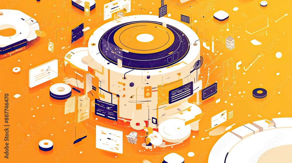 distributed database flat design top view infrastructure theme ...