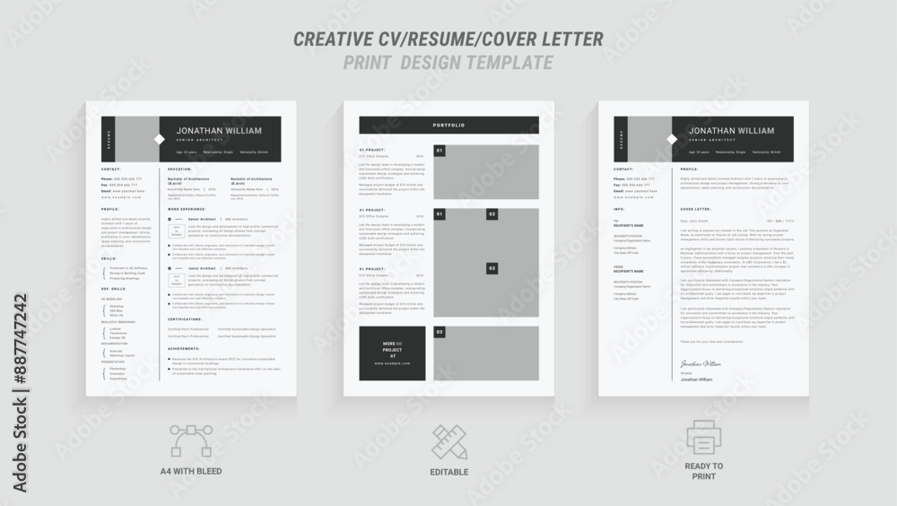 Minimalist Multipurpose Resume & Cover Letter Template , Clean Modern ...