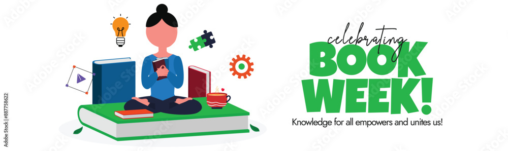 Celebrating Book Week. Book week celebration cover banner, post with a ...