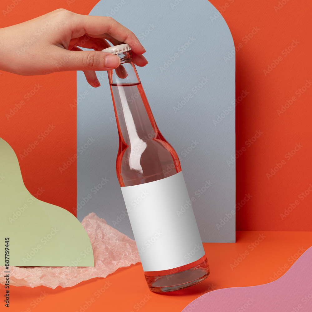 Glass bottle label png mockup, summer beverage packaging Stock Photo ...