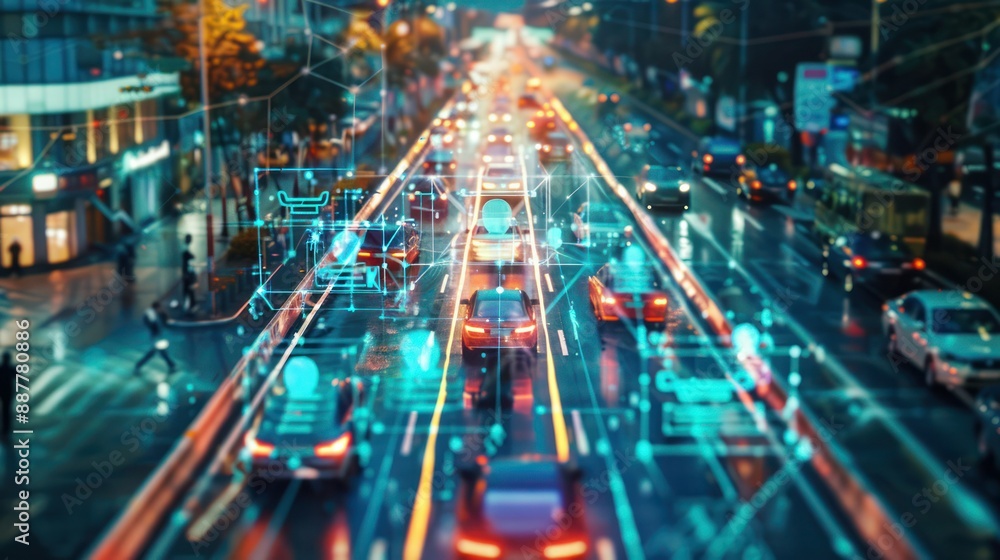 Facial recognition system, concept, identification of people on city ...