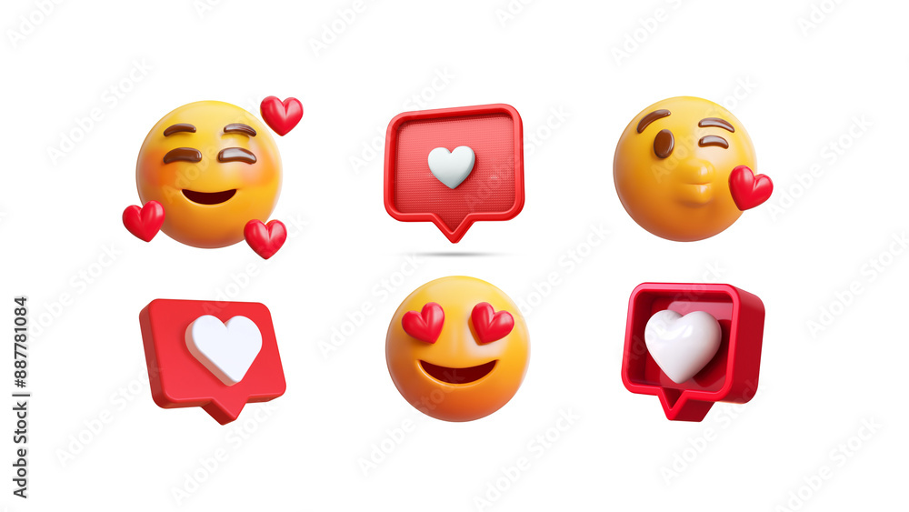 Emoji in love. Emoticons 3d. Valentines day emoji. Heart love emoticon ...