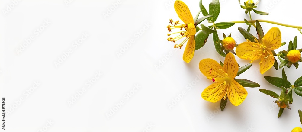 Kantarion a St Johnswort flower known as tutsan displayed on white ...