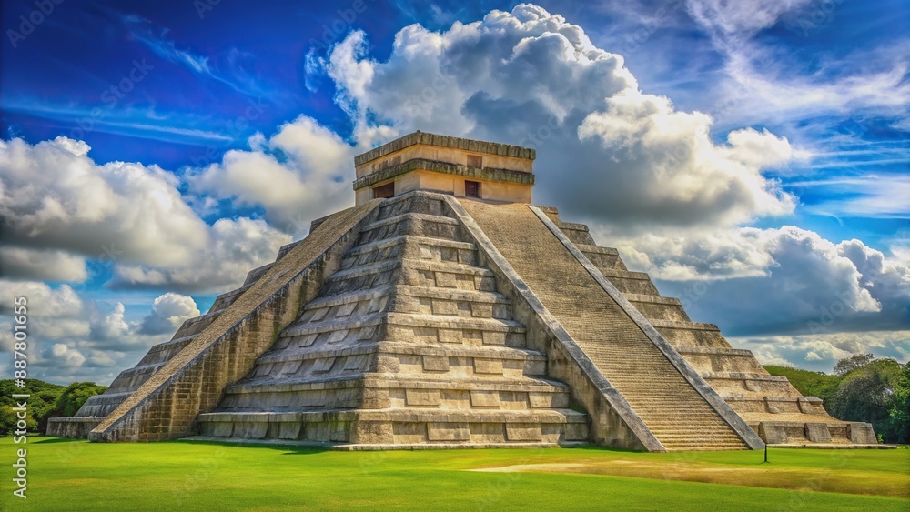 Magnificent pyramid of Chichen Itza in Riviera Maya during summer ...