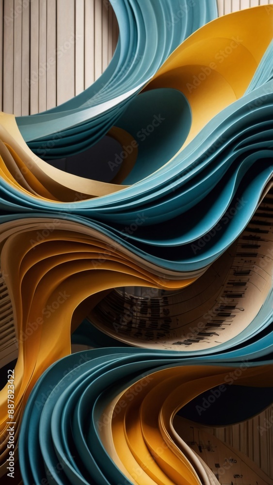 An abstract depiction of a musical concept where musical staves are ...