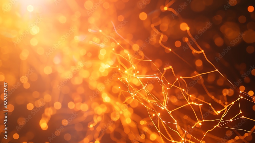 Visualize a glowing orange network of interconnected nodes and pathways ...
