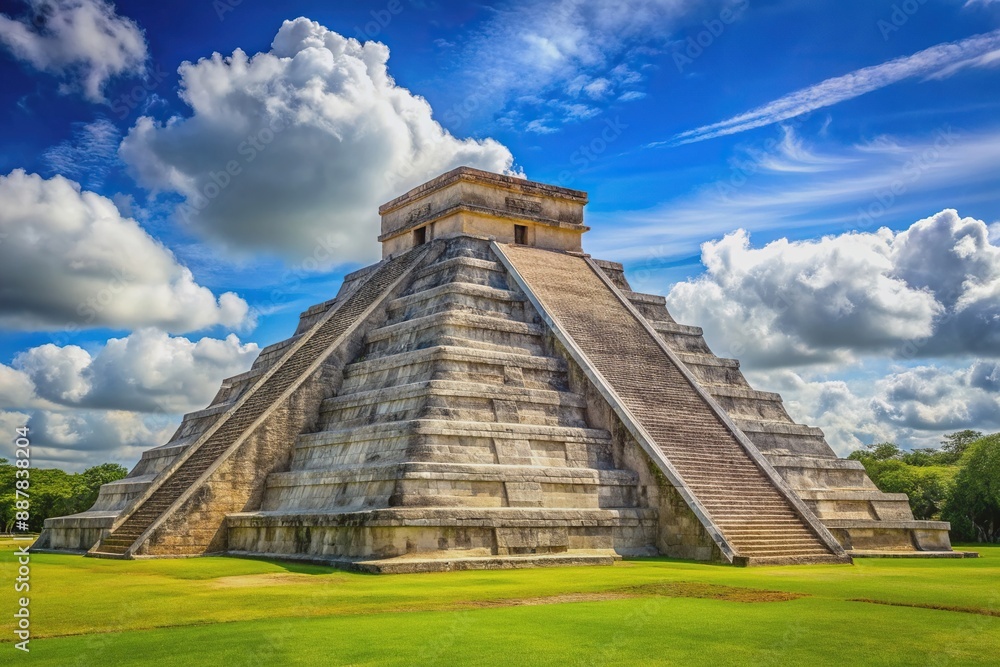 Magnificent pyramid of Chichen Itza in Riviera Maya during summer ...