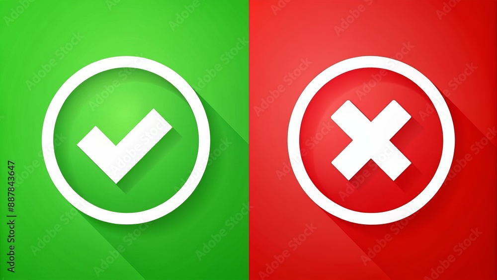 Correct green tick and incorrect red cross icons on white and green ...