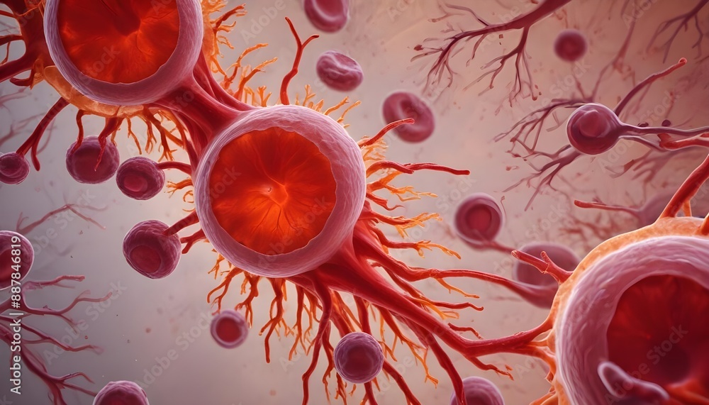 Microscopic view of red blood cells, showing their distinctive ...