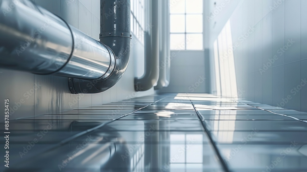Industrial Water Pipe System in Modern Facility with Sunlight Streaming ...