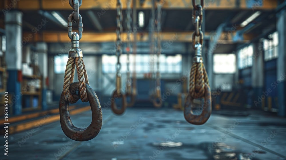 Industrial Slings Hanging in a Warehouse - Heavy Duty Equipment for ...