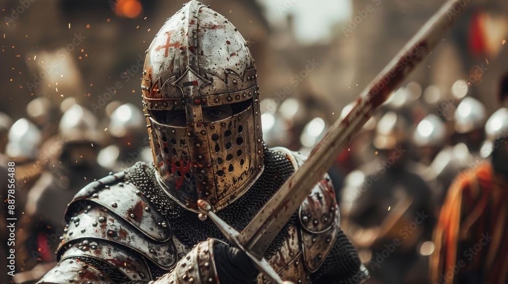 Dynamic and Vivid Scene of Medieval Soldiers in Battle, Swords Clashing ...