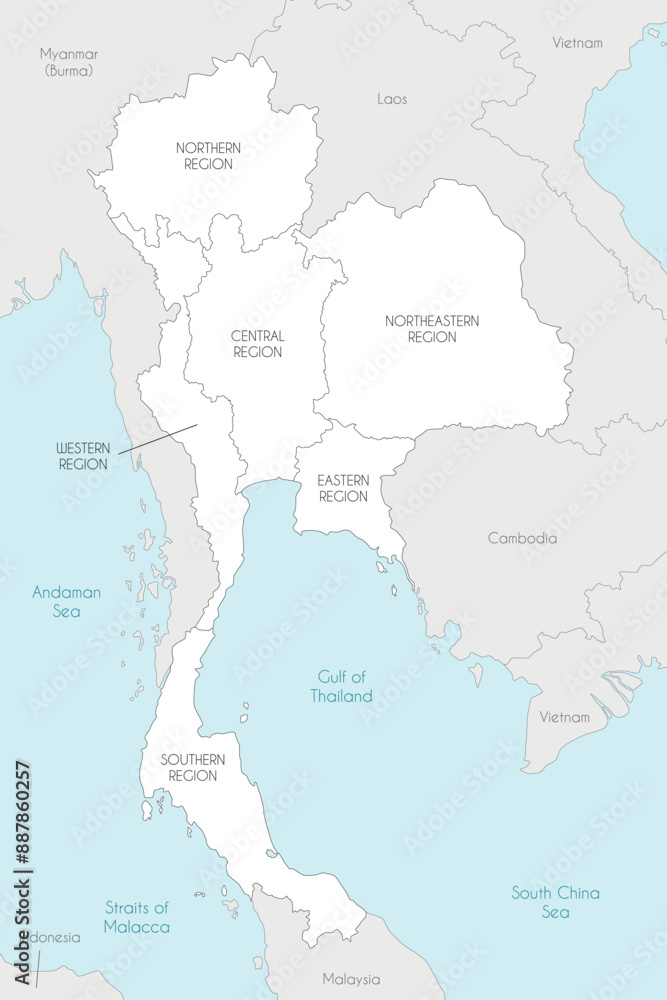 Vector map of Thailand with regions and administrative divisions, and ...