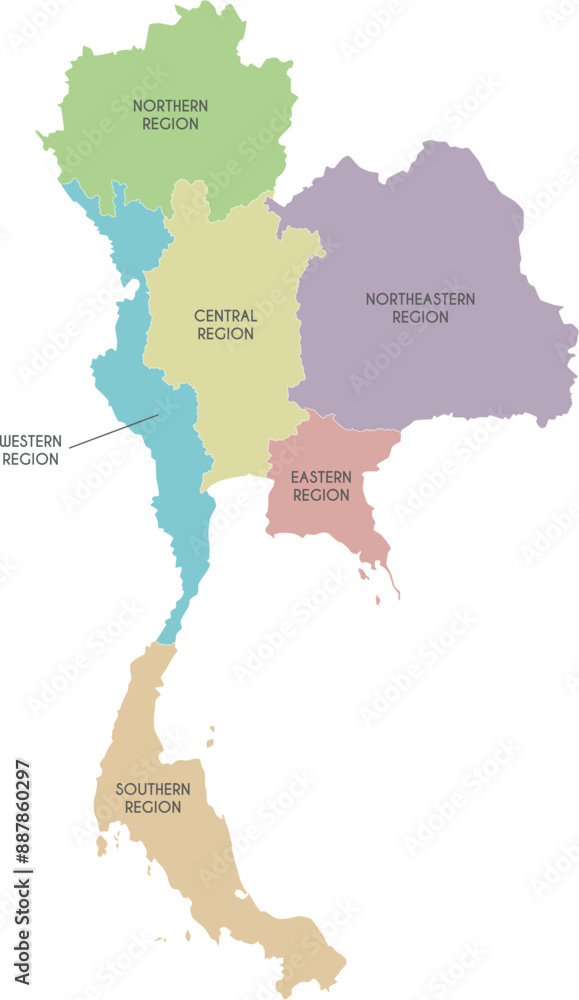 Vector map of Thailand with regions or territories and administrative ...